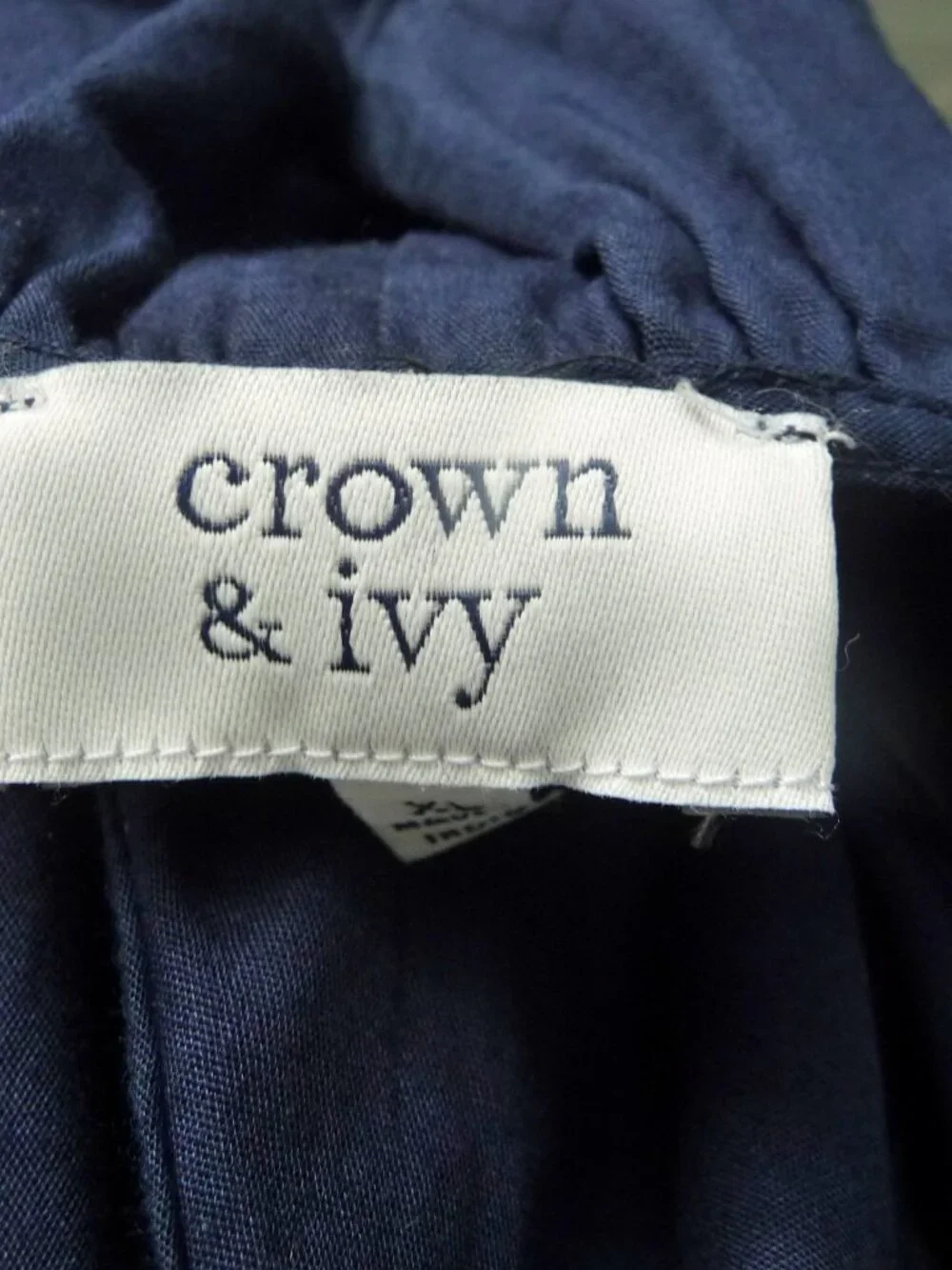 crown & ivy | Dresses | Crown Ivy Size Xl Navy Blue Ruffle Neck Tie ...